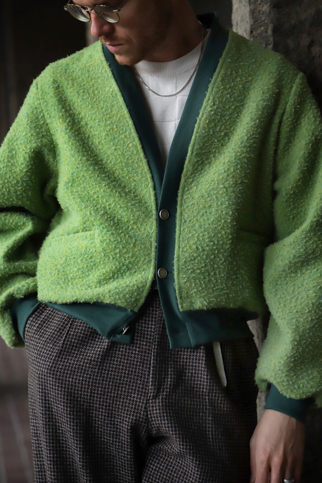 Green toned bobbled Casentino wool blouson jacket – Scott Fraser Collection