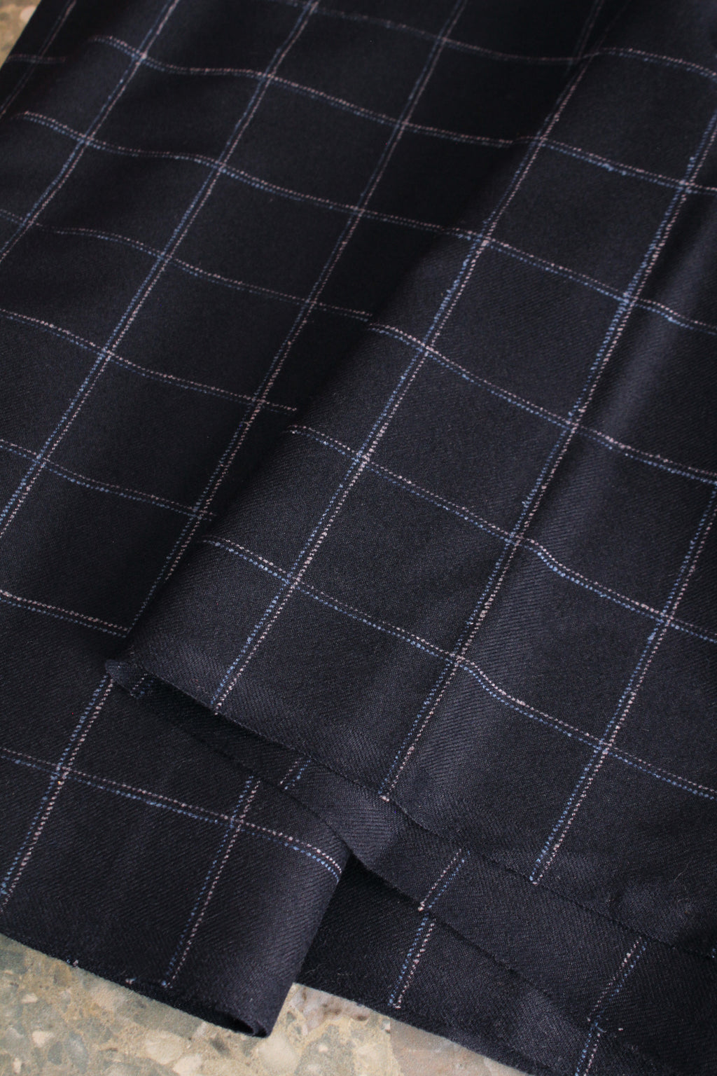 Navy blue white white and blue nubbly overcheck wool - TC029 – Scott ...