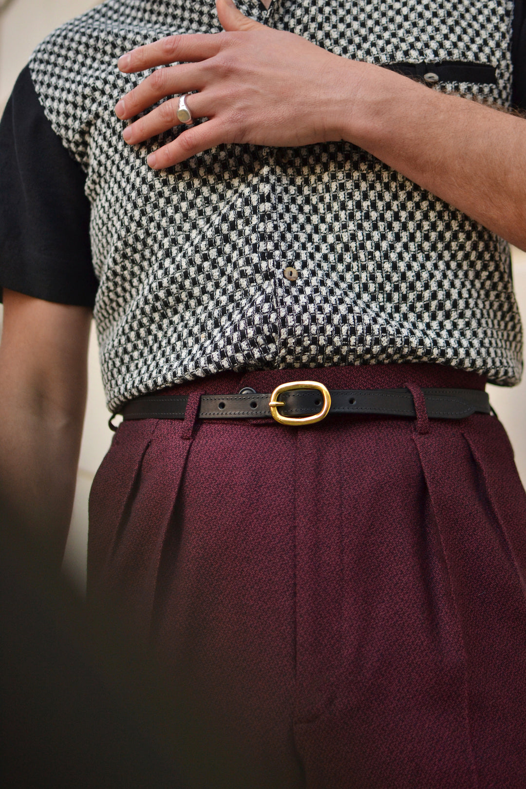 Black matte leather tape belt – Scott Fraser Collection